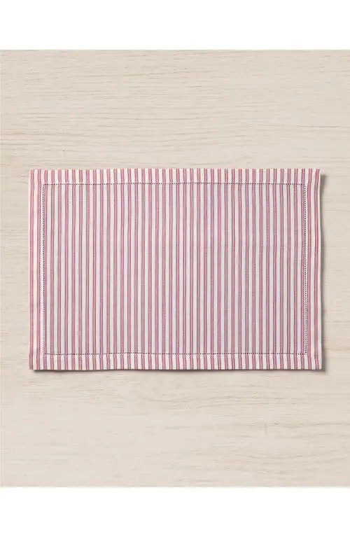 PETITE PLUME Antique Set Of 4 Ticking Stripe Cotton Placemats - Red