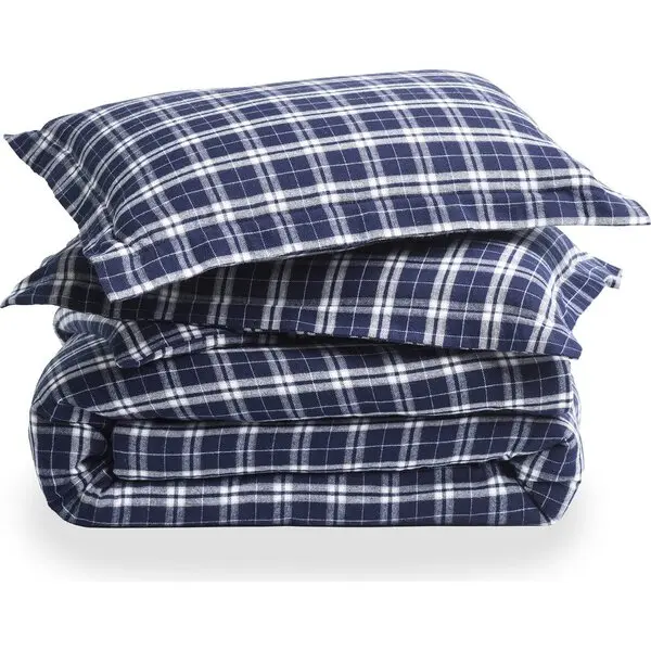 PETITE PLUME Oxford Tartan Flannel Duvet Cover & Shams Set - Navy
