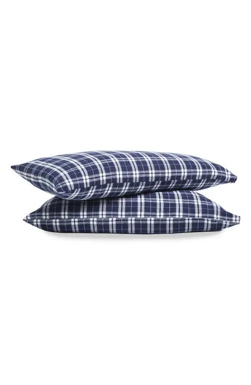 PETITE PLUME Oxford Tartan Cotton Flannel Pillowcases - Navy