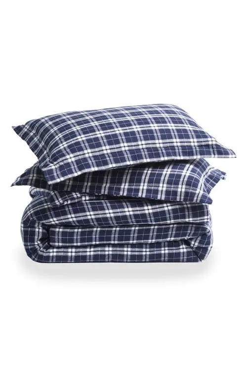 PETITE PLUME Oxford Tartan Cotton Flannel Duvet Cover - Navy