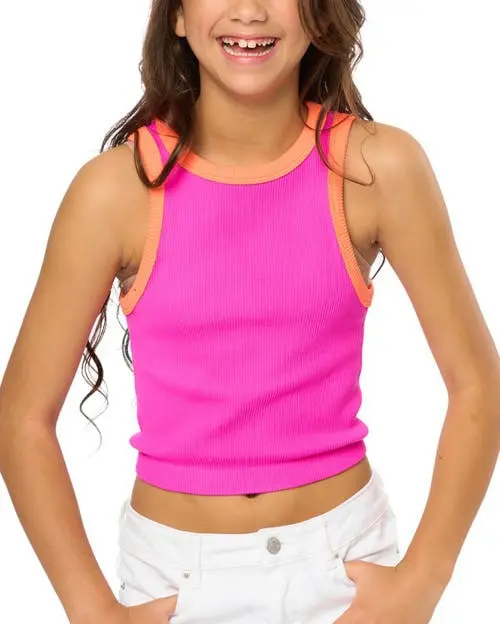 MALIBU SUGAR Contrast Trim Sleeveless Top - Neon Fuchsia- & Orange