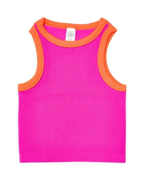MALIBU SUGAR Contrast Trim Sleeveless Top - Neon Fuchsia- & Orange