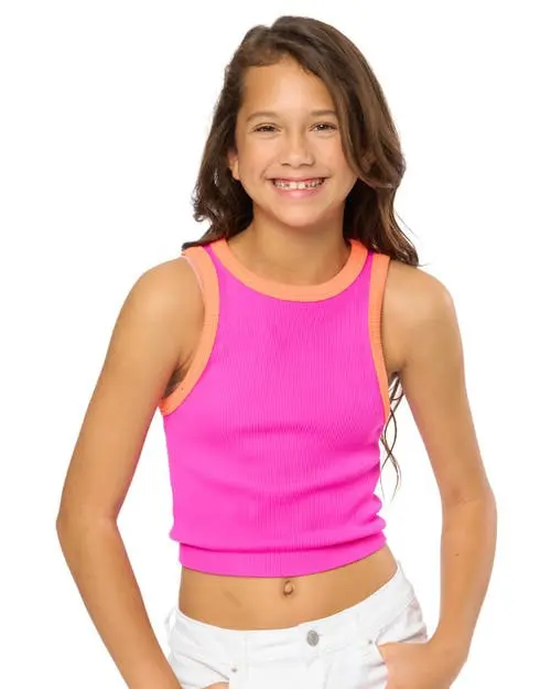 MALIBU SUGAR Contrast Trim Sleeveless Top - Neon Fuchsia- & Orange