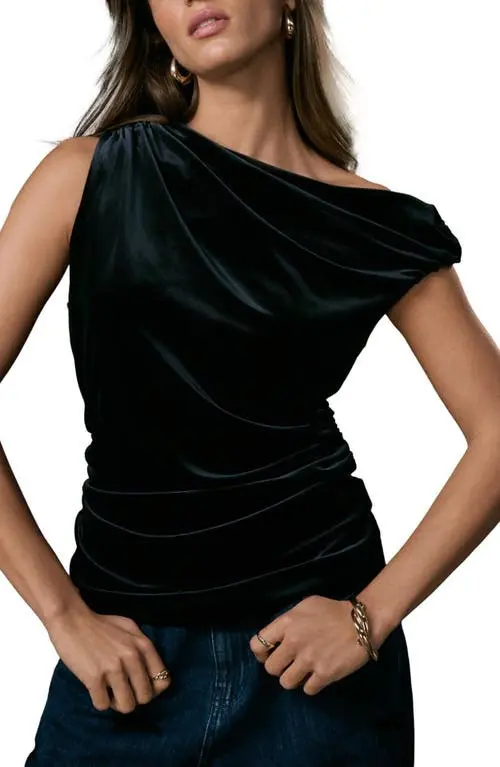 NEXT Asymmetric Neck Ruched Velvet Top
