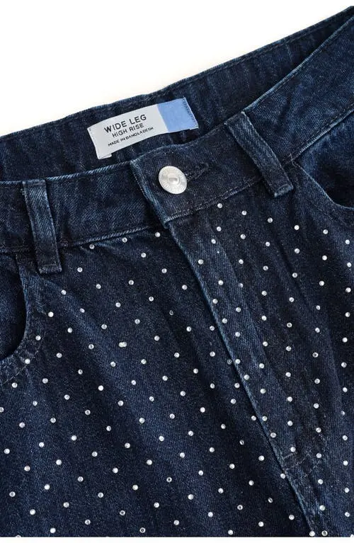 NEXT High Waist Diamante Straight Leg Jeans - Blue