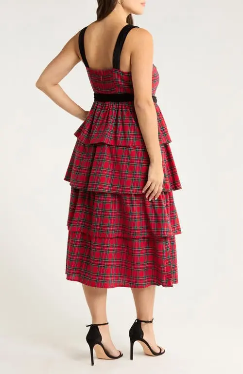 SUGARLIPS Arvada Plaid Smocked Tiered Maxi Dress