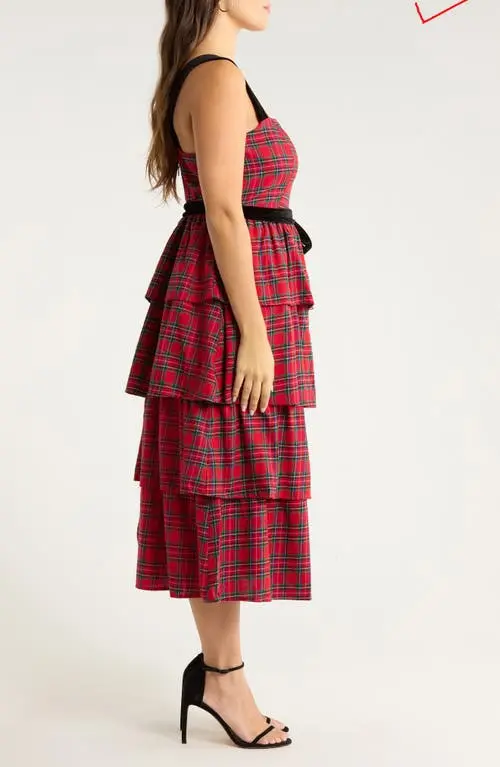 SUGARLIPS Arvada Plaid Smocked Tiered Maxi Dress