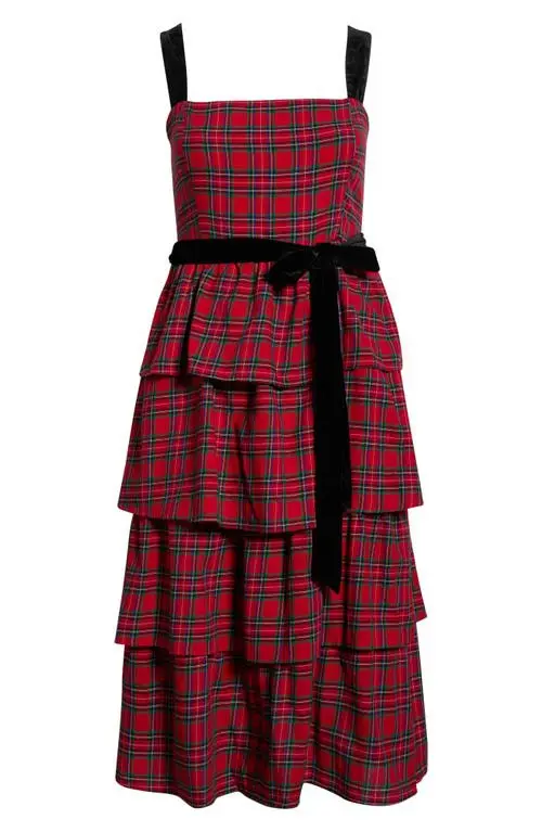 SUGARLIPS Arvada Plaid Smocked Tiered Maxi Dress