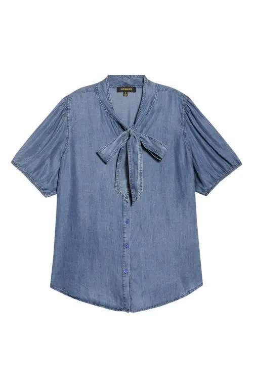 SUGARLIPS Georgina Tie Neck Chambray Top