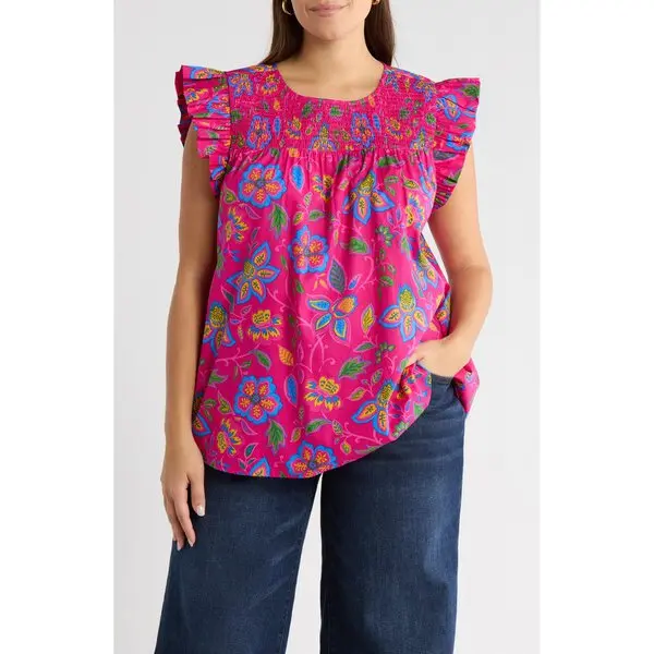SUGARLIPS Signy Floral Print Ruffle Top - Magenta-mult