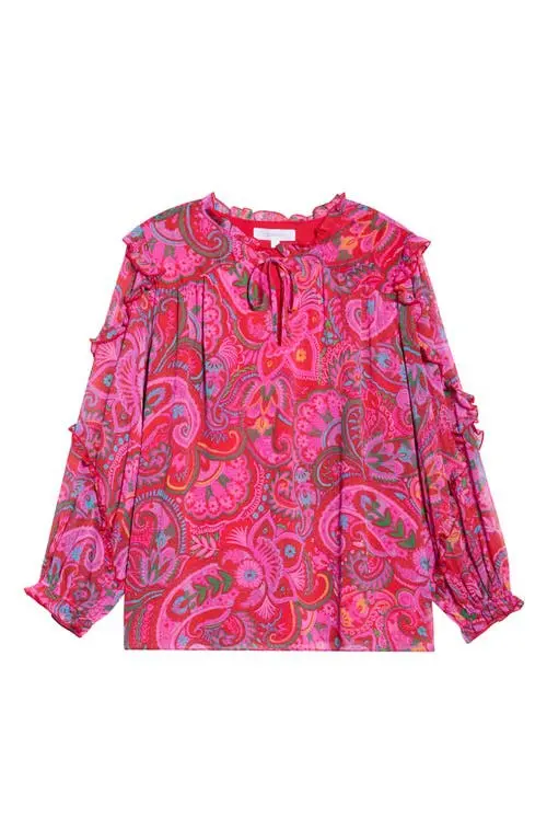 SUGARLIPS Paisley Print Top With Ruffle And Balloon Sleeves - Fuchsia-mult