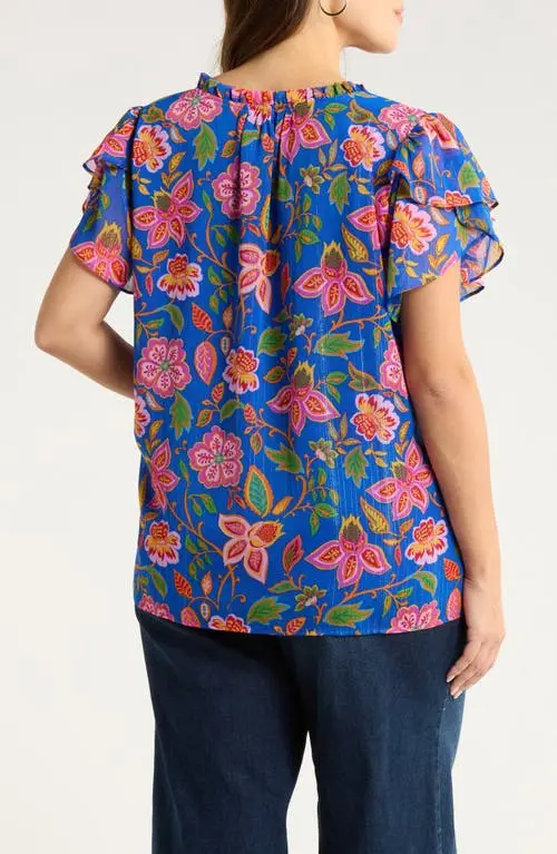 SUGARLIPS Metallic Floral Print Top