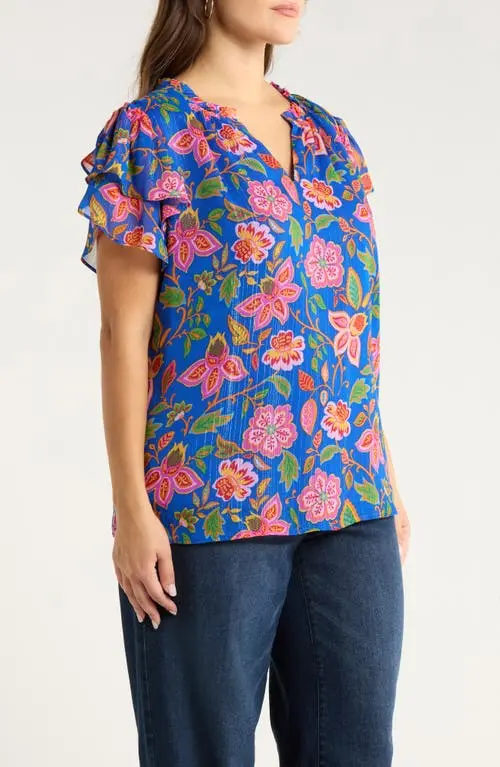 SUGARLIPS Metallic Floral Print Top