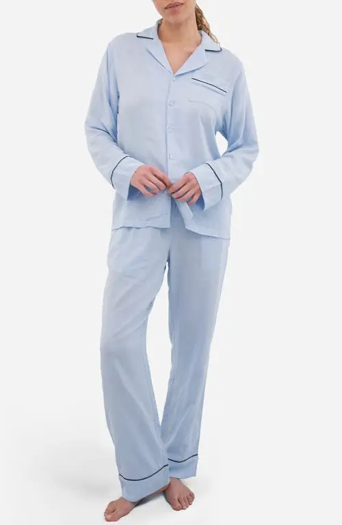 SUNDAY CITIZEN Gender Inclusive Piped Cotton Blend Pajamas - Light Blue