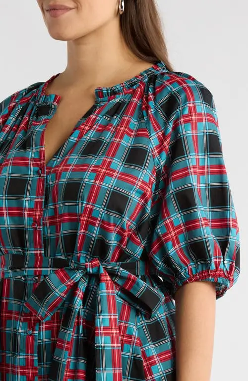SUGARLIPS Plaid Cotton Midi Dress With Tie Waist