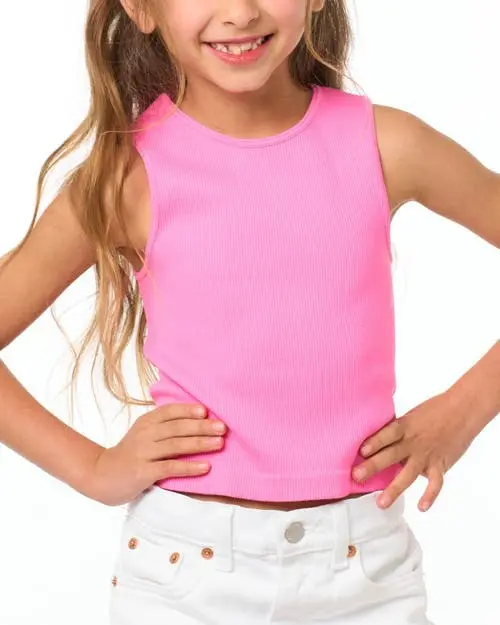 MALIBU SUGAR Ribbed Crop Tank Top - Pretty In Pink