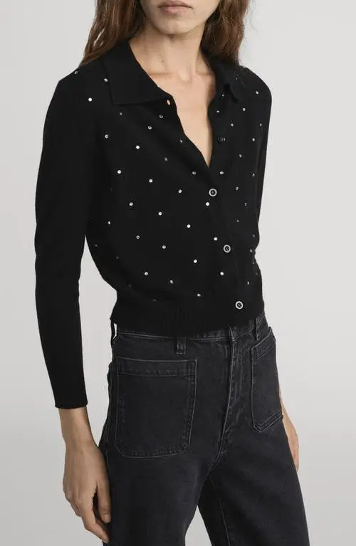 FRAME Rhinestone Collared Wool & Cashmere Cardigan