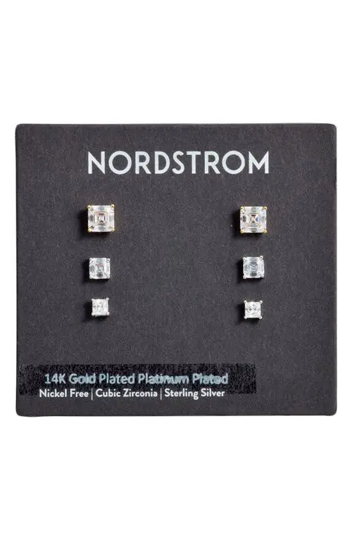 Nordstrom 3-pack Cubic Zirconia Square Stud Earrings - 14k Goldlatinum Plating
