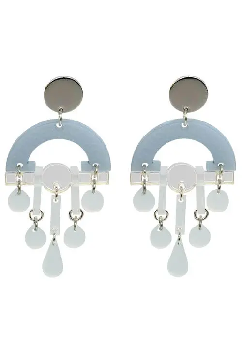 TOOLALLY Fan Chandeliers Earrings - Powder Blue & White Frost