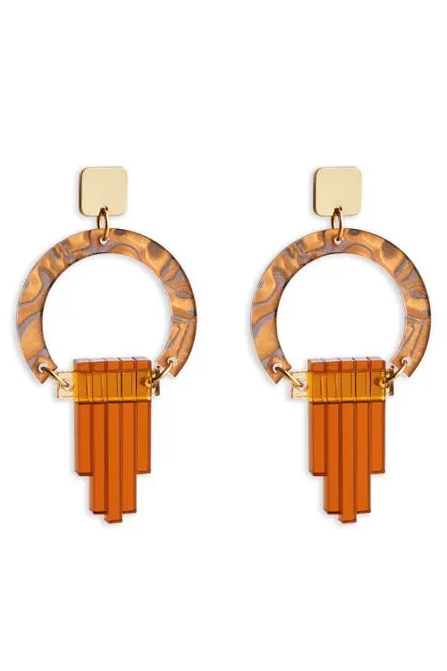 TOOLALLY Art Deco Chandelier Earrings - Tiger Shell