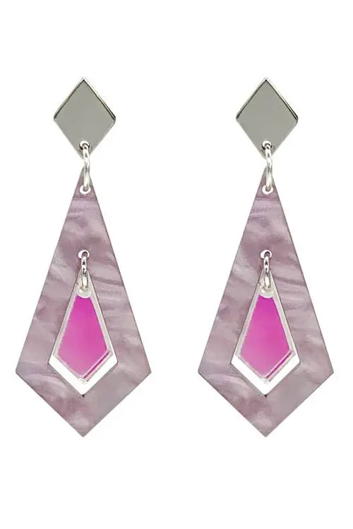 TOOLALLY Art Deco Diamond Dangle Earrings - Mauve Pearl & Iridescent