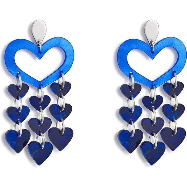 TOOLALLY Heart Chandelier Earrings - Royal Blue