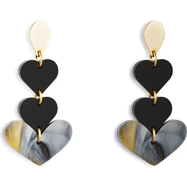 TOOLALLY Heart Drop Earrings - Black