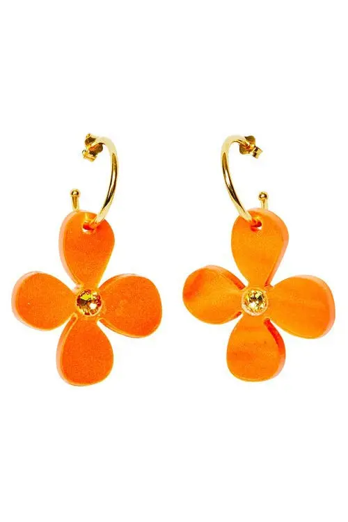 TOOLALLY Daisy Hoop Earrings - Orange Pearl