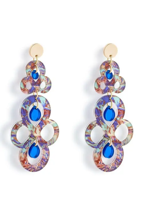 TOOLALLY Batik Drop Earrings - Blue Splatter & Blue Mirror