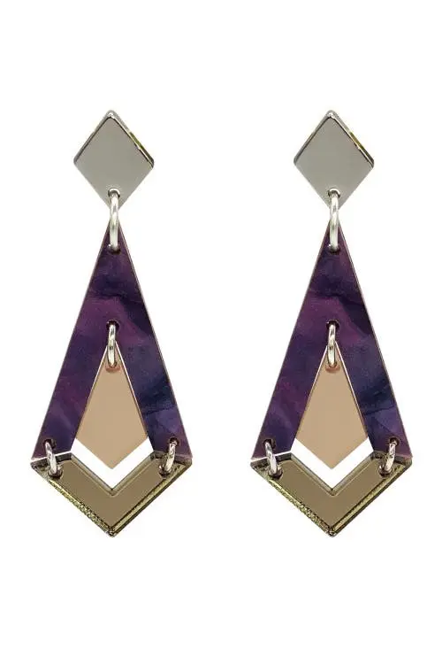 TOOLALLY Art Deco Diamond Drop Earrings - Amethyst Pearl & Champagne