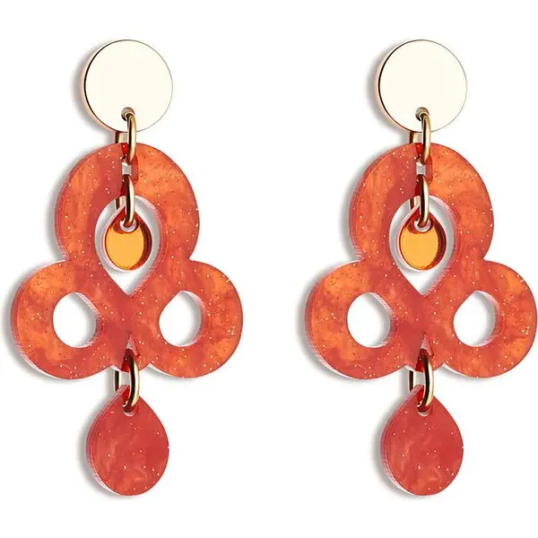 TOOLALLY Mini Batik Drop Earrings - Sienna Red & Orange Mirror