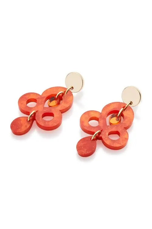 TOOLALLY Mini Batik Drop Earrings - Sienna Red & Orange Mirror