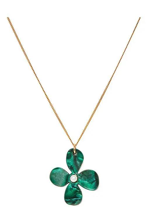 TOOLALLY Daisy Pendant Necklace - Emerald Pearl