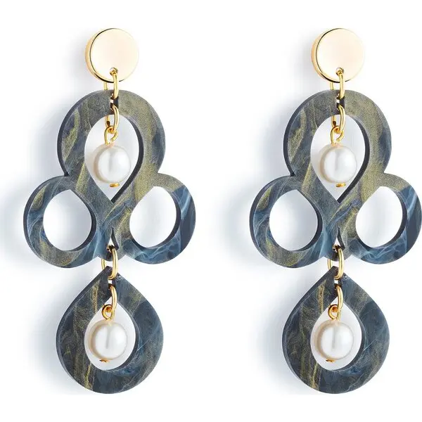 TOOLALLY Petite Batik Drop Earrings - Black Swirl & Pearl