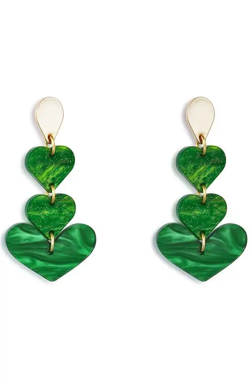 TOOLALLY Heart Drop Earrings - Grass Green