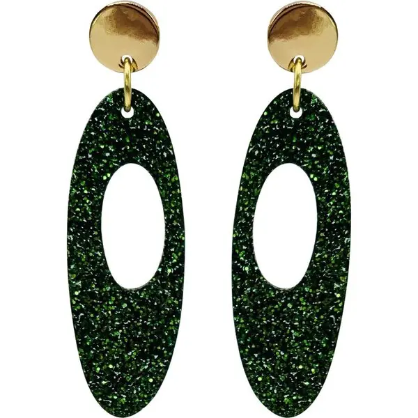 TOOLALLY Hepworth Dangle Earrings - Forest Green Glitter