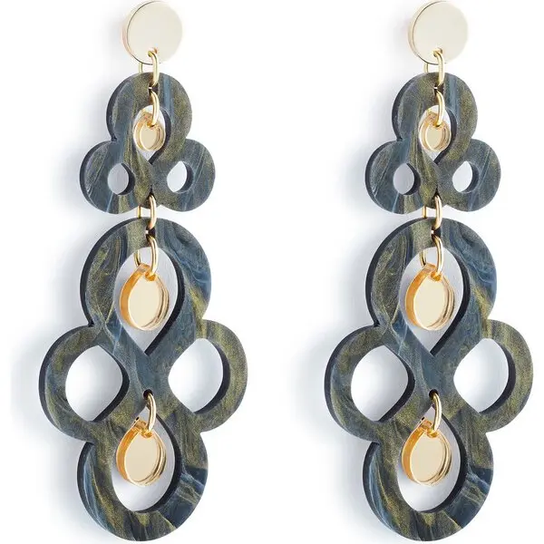 TOOLALLY Batik Drop Earrings - Black Swirl & Gold Mirror