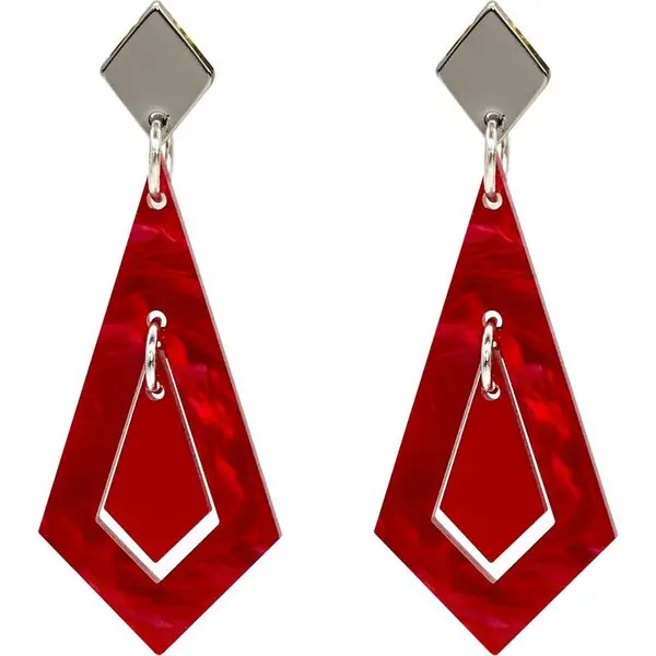 TOOLALLY Art Deco Diamond Dangle Earrings - Pink Swirl & Royal Red