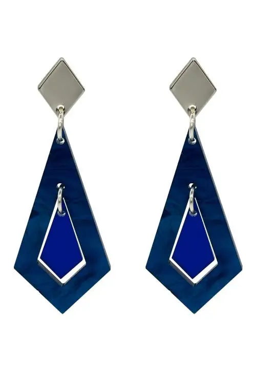 TOOLALLY Art Deco Diamond Dangle Earrings - Midnight Blue Swirl & Sapphire