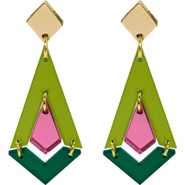 TOOLALLY Art Deco Diamond Drop Earrings - Lime Zest