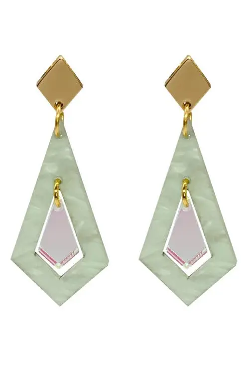 TOOLALLY Art Deco Diamond Earrings - Regent Green & Iridescent