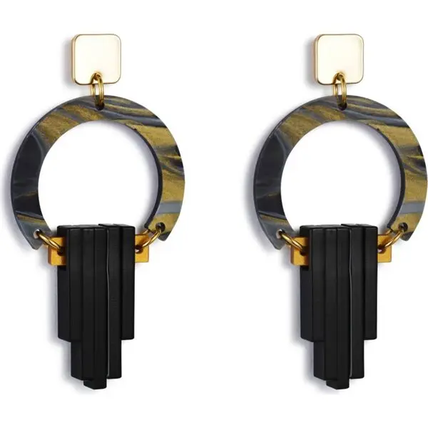 TOOLALLY Art Deco Chandelier Earrings - Black Swirl
