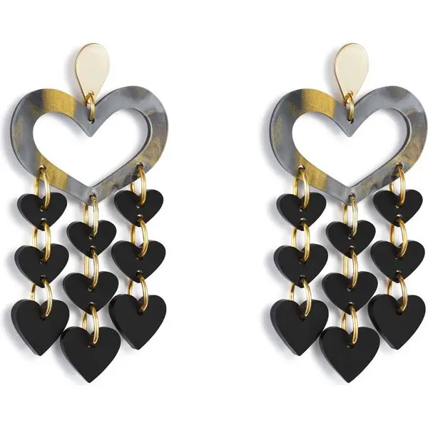 TOOLALLY Heart Chandelier Earrings - Black Swirl
