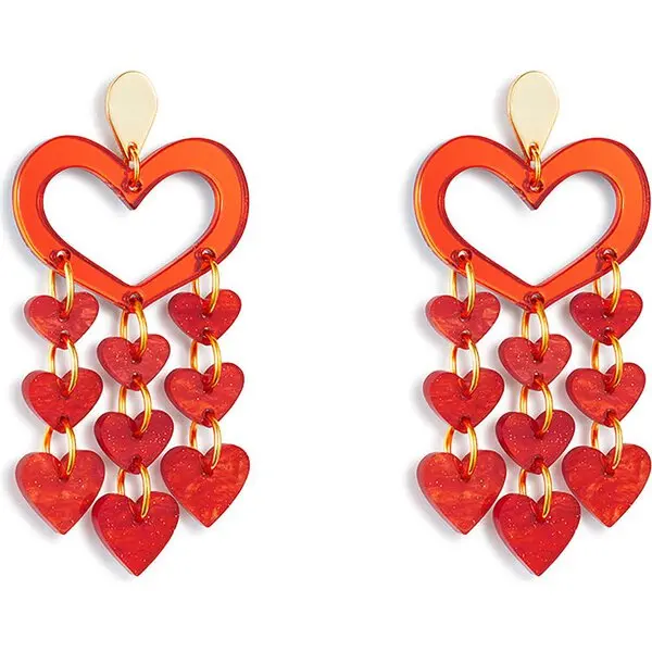 TOOLALLY Heart Chandelier Earrings - Sienna Red