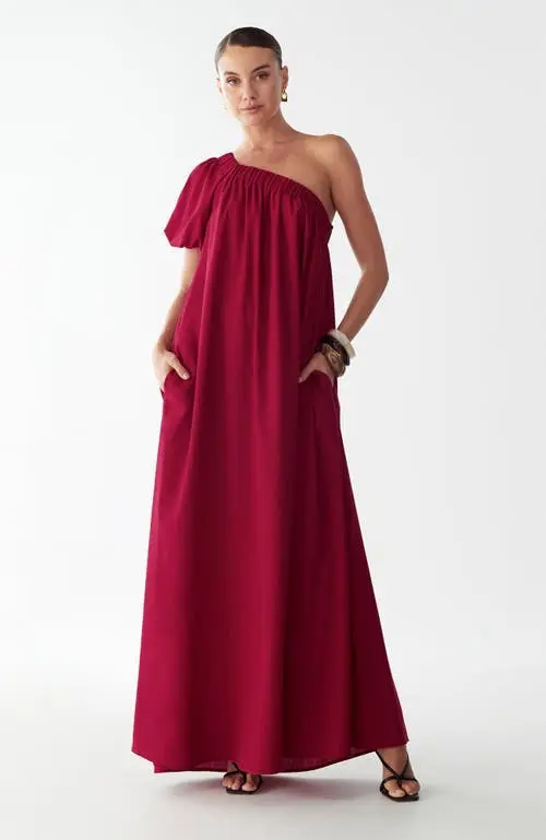 ST MRLO Jolie One-shoulder Maxi Dress - Holly Berry