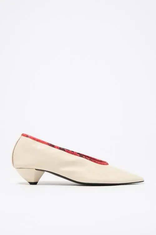 Bimba Y Lola Leather Heel Court Shoe - Ivory