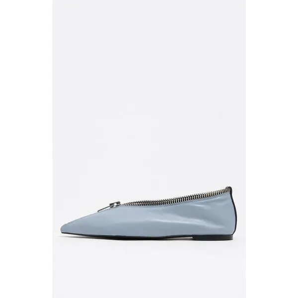 Bimba Y Lola Leather Zip Ballerinas - Light Blue