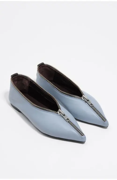 Bimba Y Lola Leather Zip Ballerinas - Light Blue
