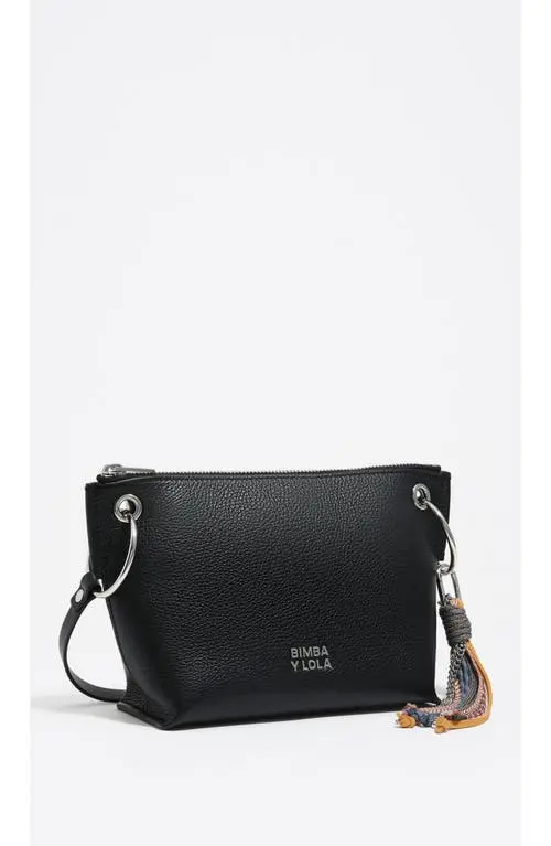 Bimba Y Lola Leather Medium Trapezium Crossbody Bag - Black