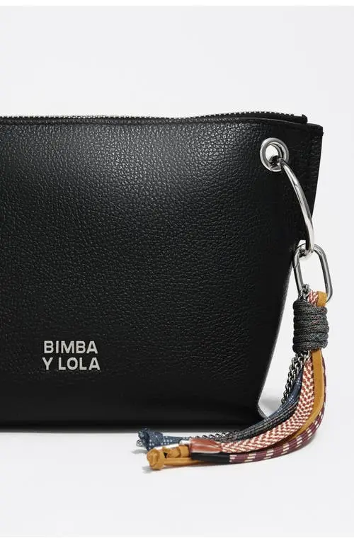 Bimba Y Lola Leather Medium Trapezium Crossbody Bag - Black